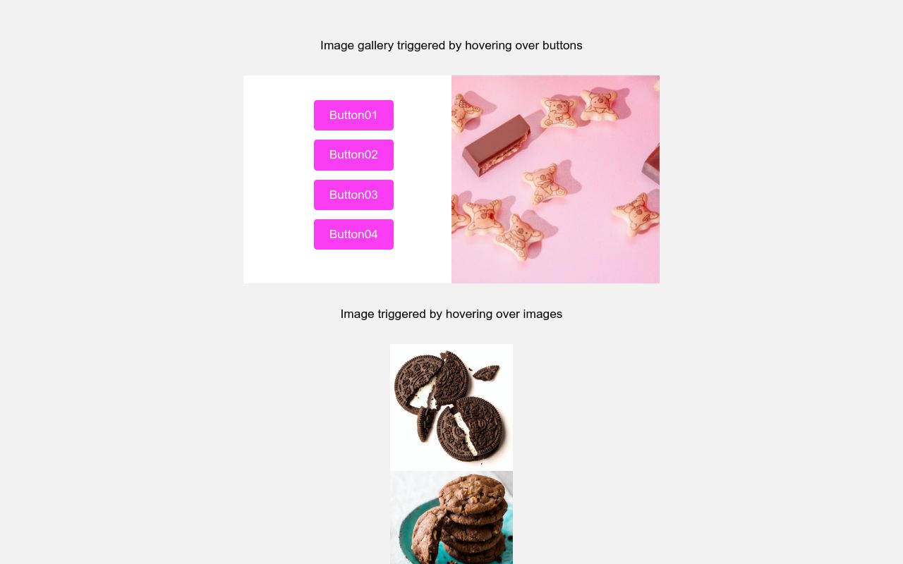 Image gallery triggered by hovering over buttons Carrd demo